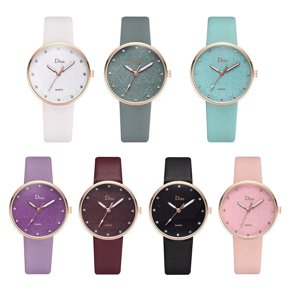 DISU Heart Rhinestone Dial Quartz Watches Women Leather Strap ...