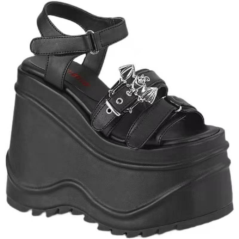 Buy Arrivals Brand Platform Open Toe Wedges Thick Bottom Goth Women ...