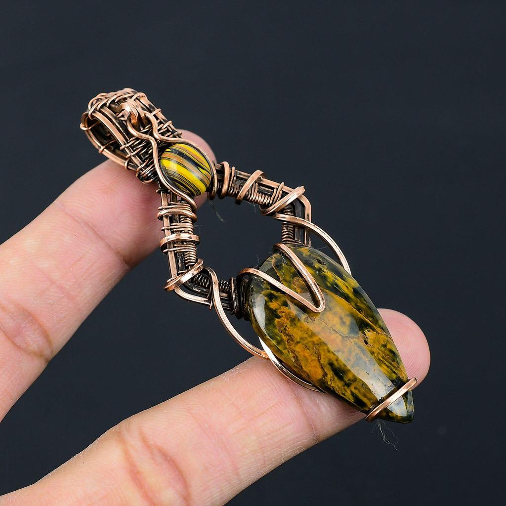 Nellit-Edelstein, reiner Kupferdraht, umwickelt, handgefertigter Anhänger, Schmuck zum ...