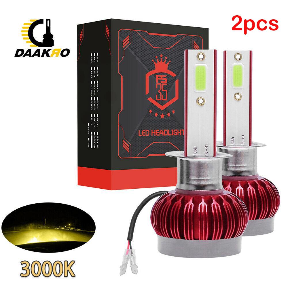2pcs Mini H1 LED Headlight Bulb 3000K Gold Yellow Car Light Lamp 110W ...