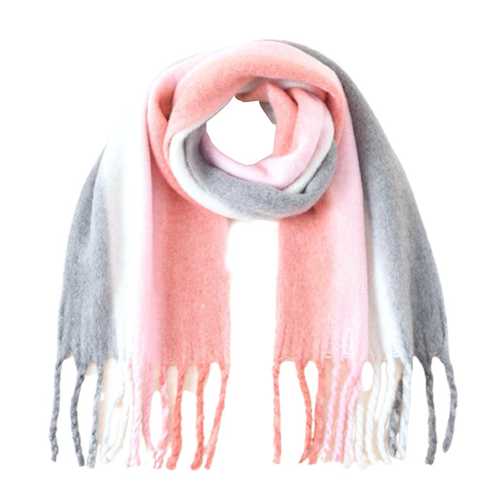 Buy Gradient Color Striped Scarf Winter Warm Scarf Wool Scarf Tassel ...