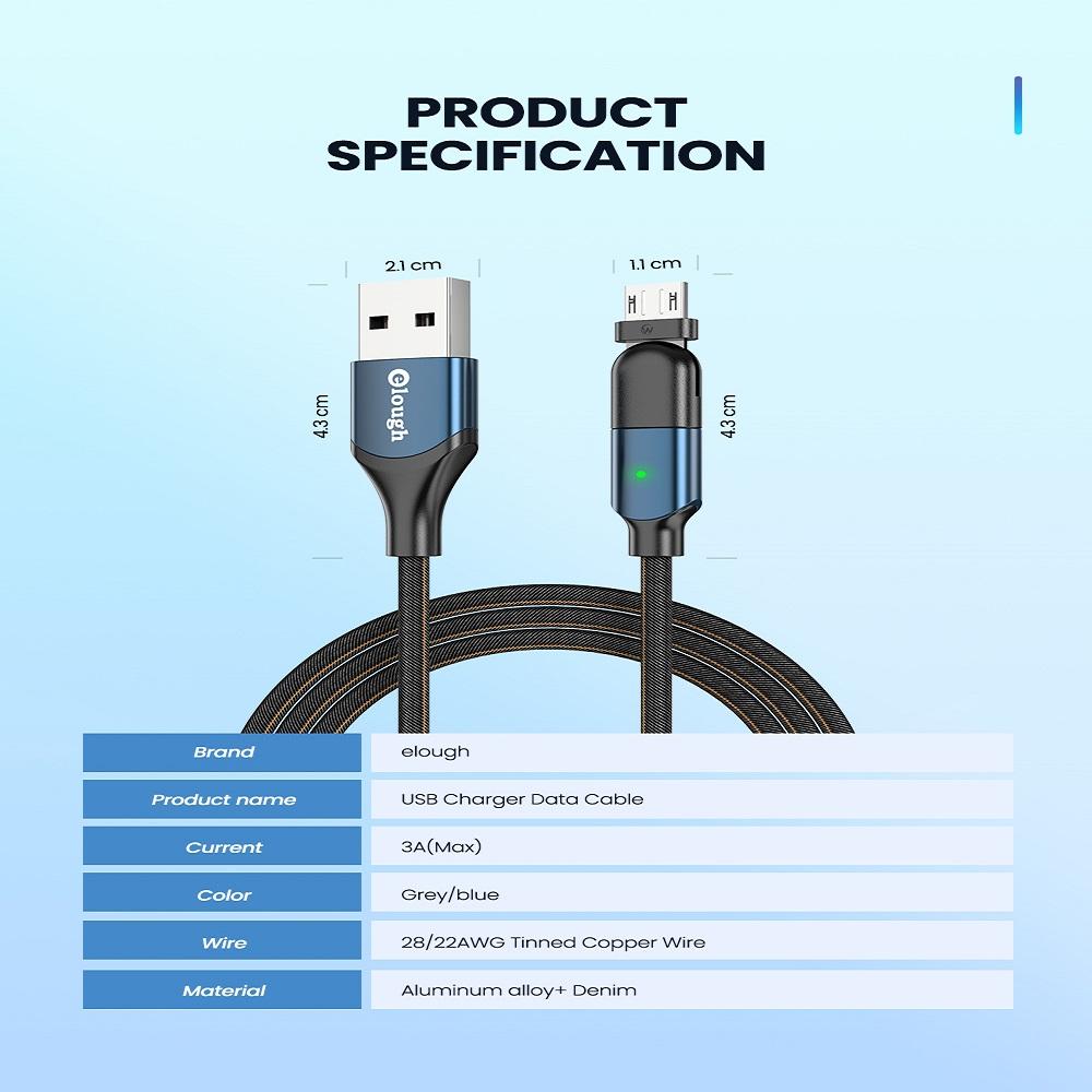 Buy Elough Rotate Micro USB Cable 3A Fast Charging mobile Phone Cable ...