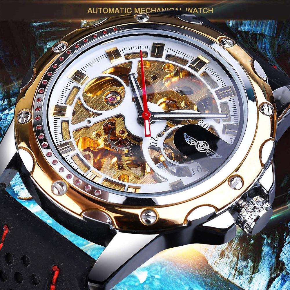 Buy Men's WINNER Silicone Strap Automatic Mechanical Skeleton Sports ...