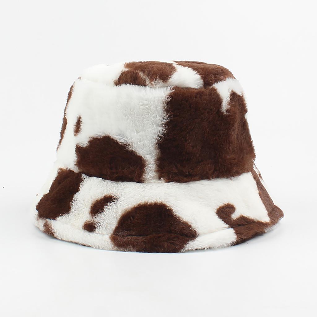 Buy Women Winter Bucket Hat Cow Print Adjustable Warm Plush Fisherman ...