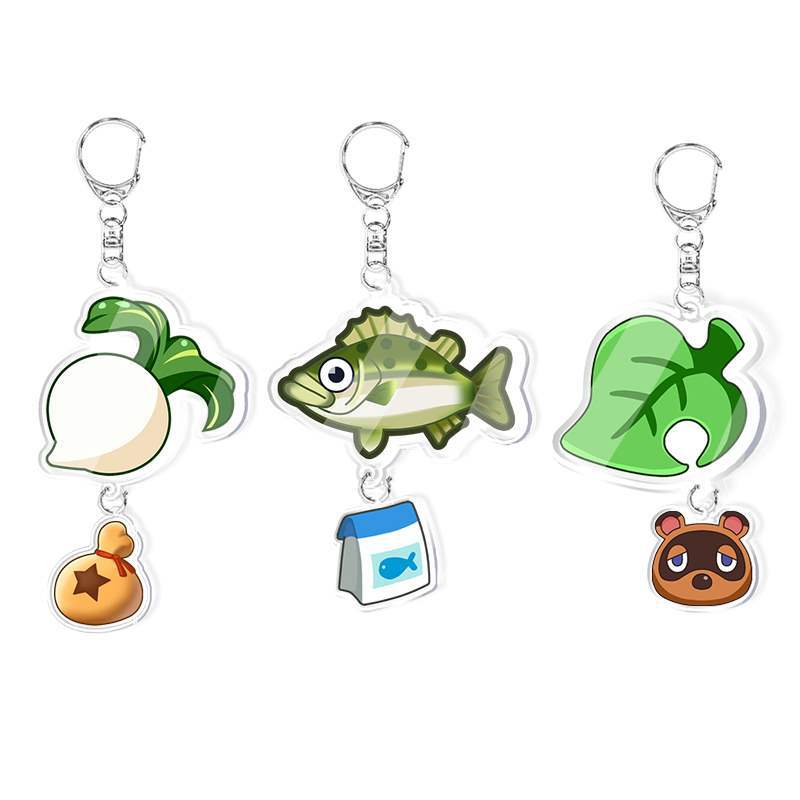 Animal Crossing Key Chain Radish Leaf Fish Acrylic Bag Pendant Key Ring ...
