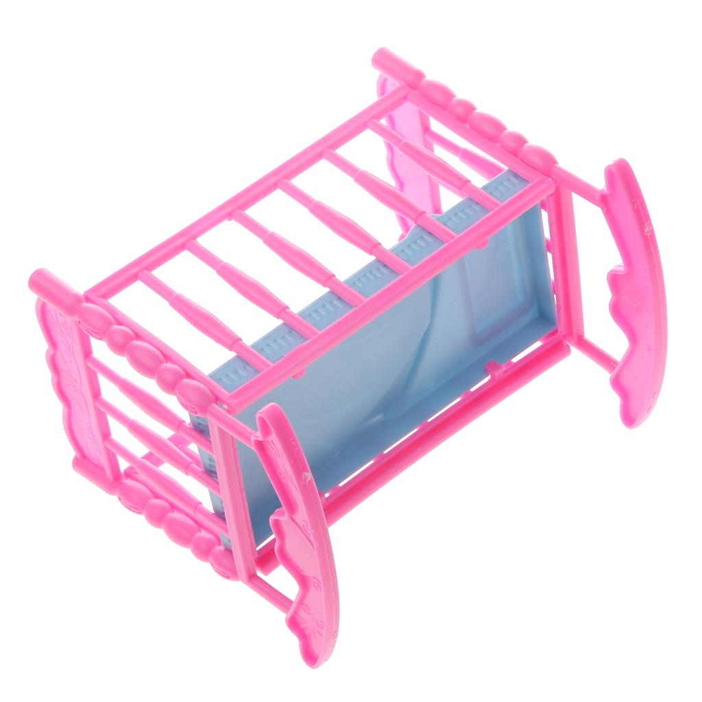 3 Pieces Plastic Cradle Bed+Pacifier Dollhouse Accessories for Barbie ...