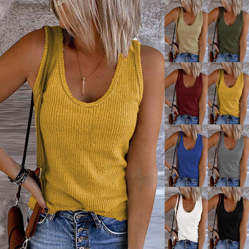 Cheap SHO Womens Solid Tank Tops Sleeveless U-Neck Base Shirt Summer ...