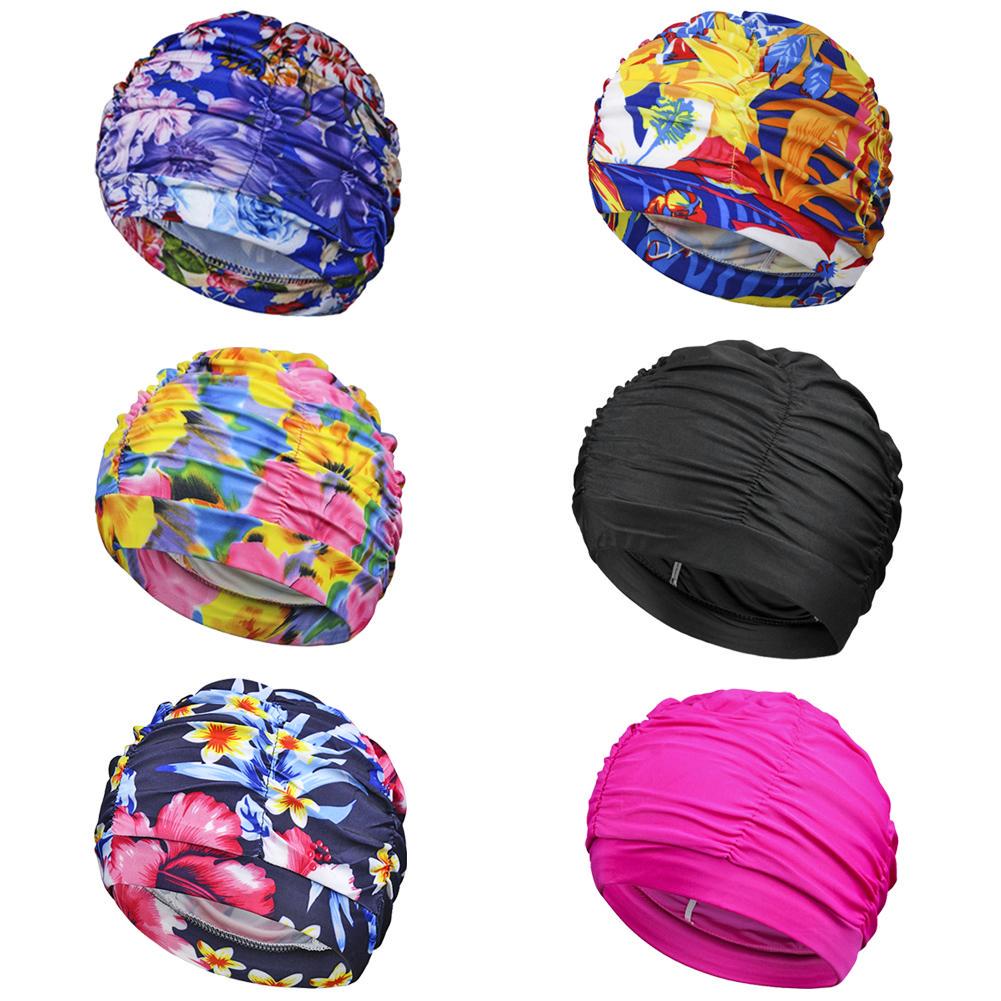 Buy Ladies Swim Cap Long Hair Swimming Cap Elastic Draping Bathing Cap ...