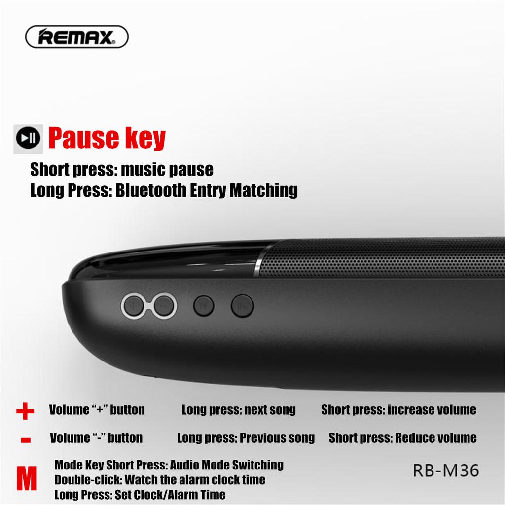 Buy Remax Portable Desktop Wireless Bluetooth Speaker Heavy Bass Alarm ...