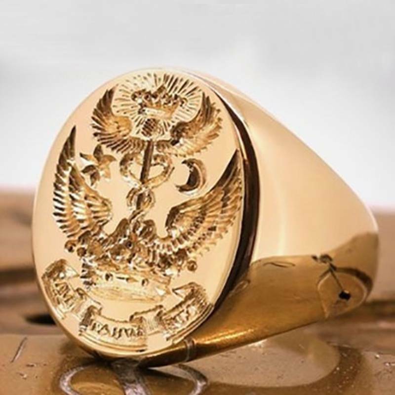 Buy Trendy Signet Punk Gold Color Ring Viking Russian Empire Double ...