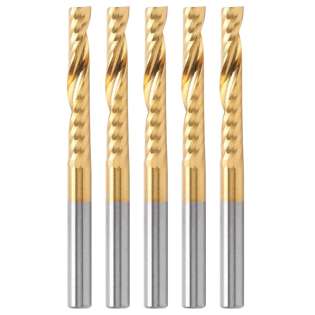 Buy 5Pcs End Mill Ti‑Plated 1‑Flute CNC Spiral Router Bit High‑Speed ...
