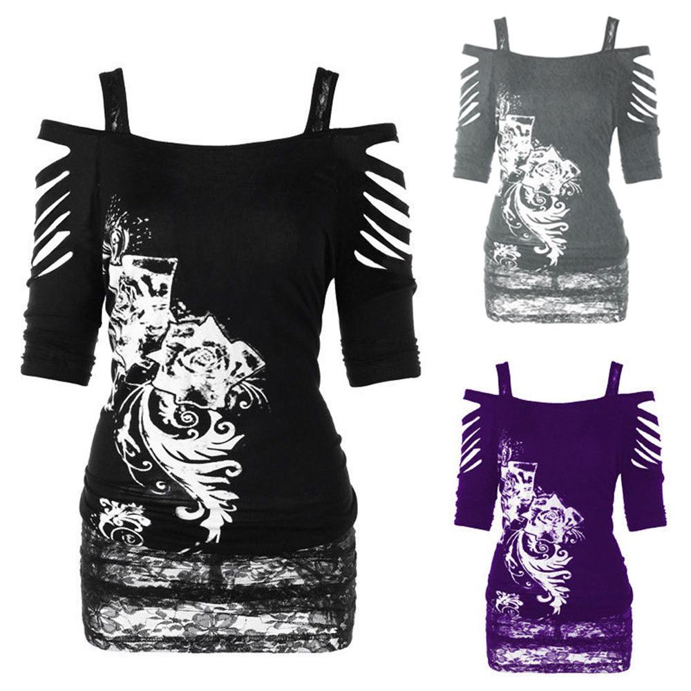 Buy Fashion Women Off Shoulder Rock Gothic Shirt Casual Ripped Sling ...