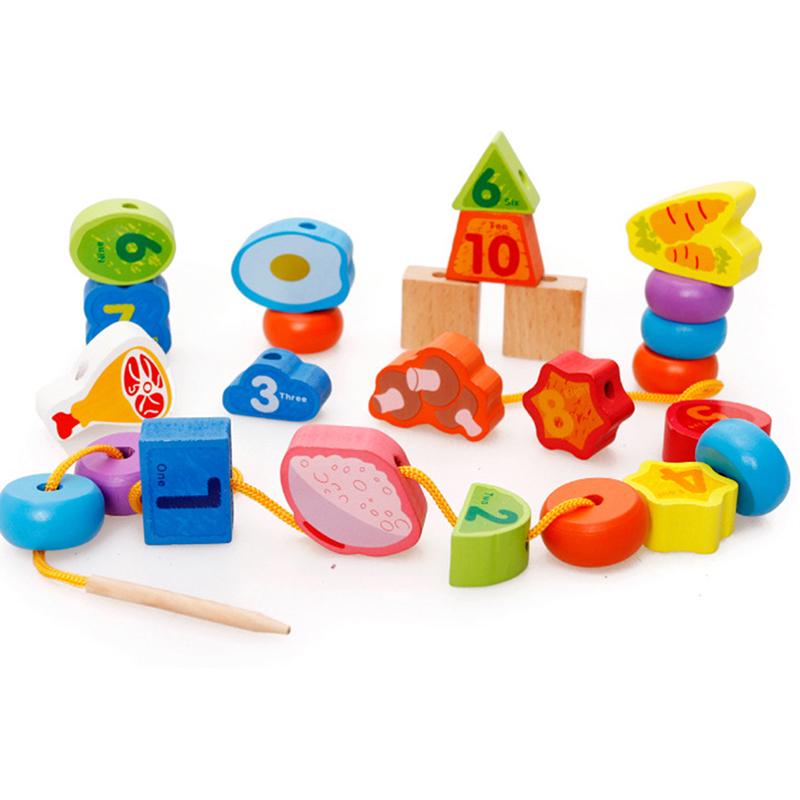 Buy 1 Set Baby Wooden Toy String Line Beads City Alphabetic Garden ...