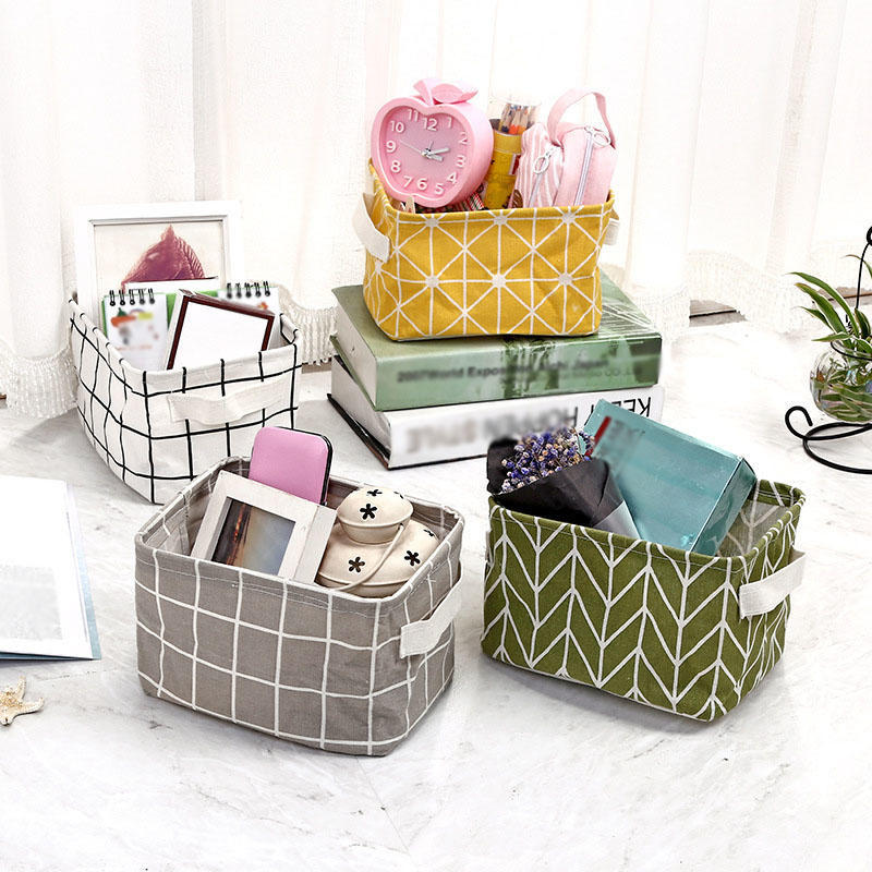 Geometry Pattern Desk Storage Box Cotton Linen Organizer Basket ...