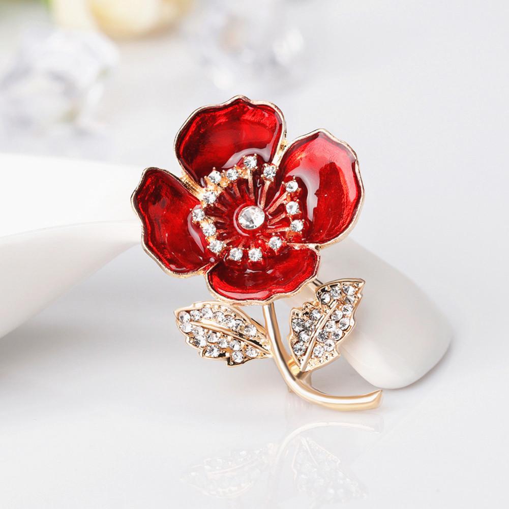 Buy Red Poppy Badges Enamel Flower Pin Brooch Enamel Crystal Brooches ...
