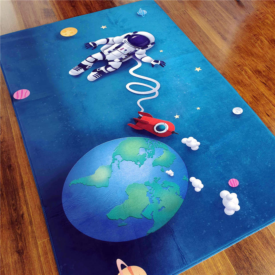 Cheap Cartoon Rocket Astronaut Carpet Kids Room Space Flannel Sponge ...