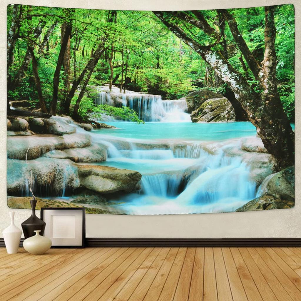 Buy Pknoclan Forest Tapestry Mountain Stream Pattern Wall Hanging ...