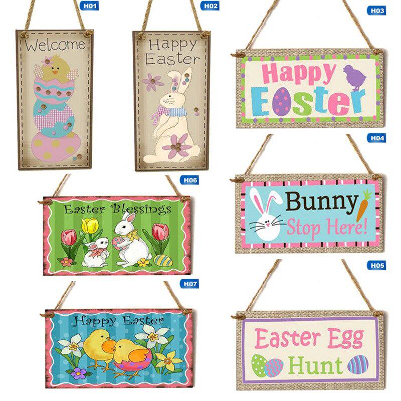 Buy Happy Easter Wood Hanging Plaque & Wall Sign Hanging Board for Home ...