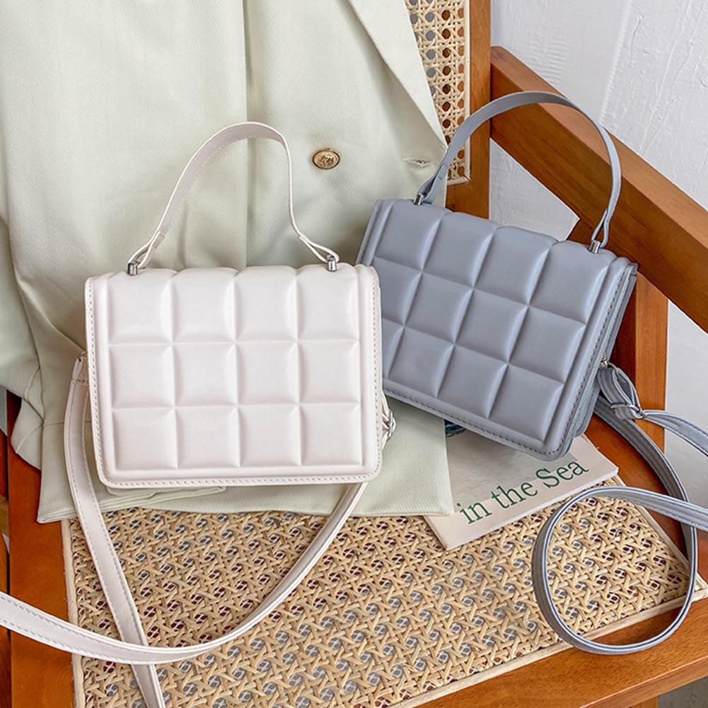 Buy Elegant Women Plaid Pattern Shoulder Bag Solid Color Small Square ...
