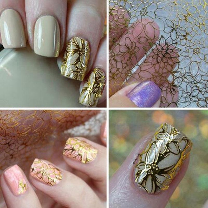 Buy Nail Art Stickers Hollow Out Embossed Flower 3D Blooming Flower ...