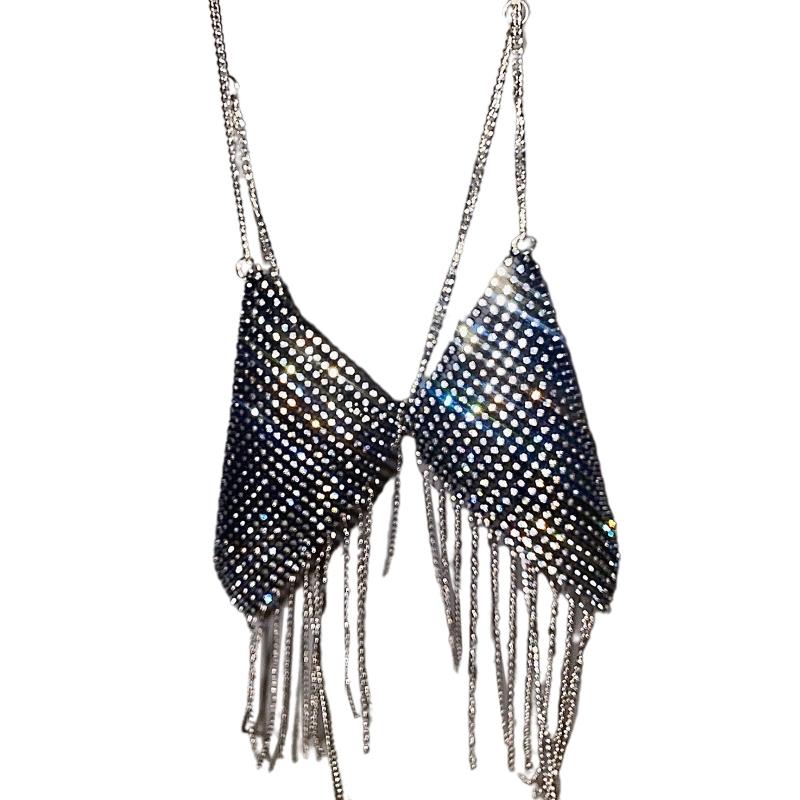 Cheap Women Sexy Shiny Rhinestone Tassel Rave Crop Top Body Chains ...