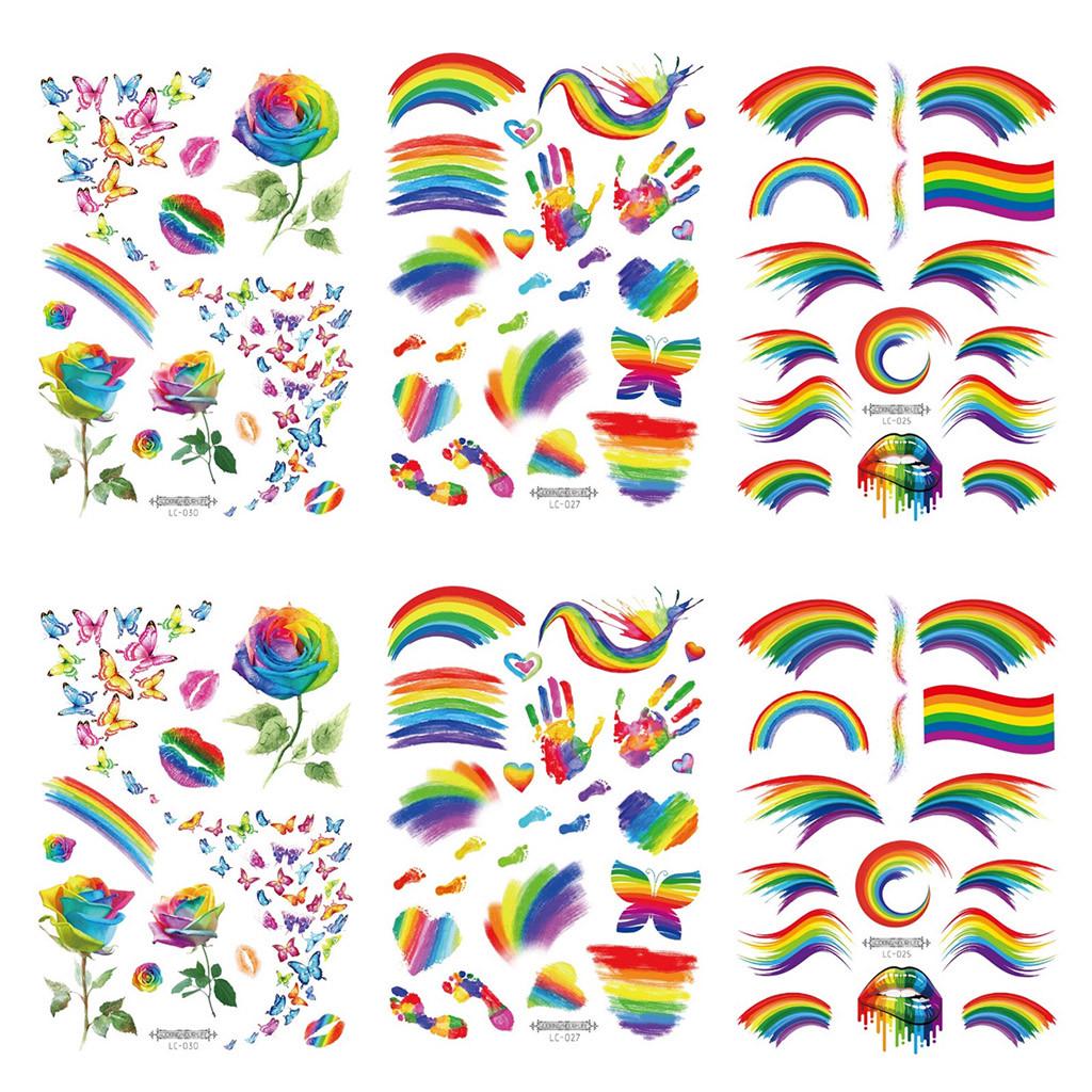 Buy Stickers Temporary Waterproof Tattoos 6 Sheets Rainbow at ...
