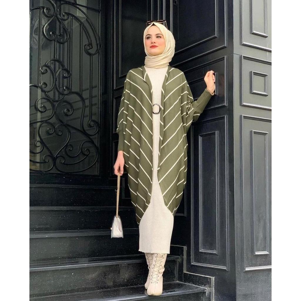 Buy Two Piece Muslim Sets Maxi Dress and Diamond Pattern Cardigan Abaya ...