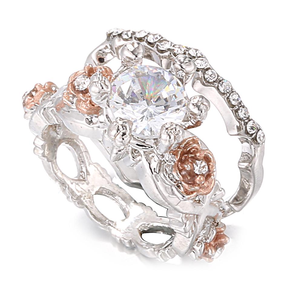 Fashion Women Flowers Woven Design Rhinestone Bridal Jewelry Ring Set ...