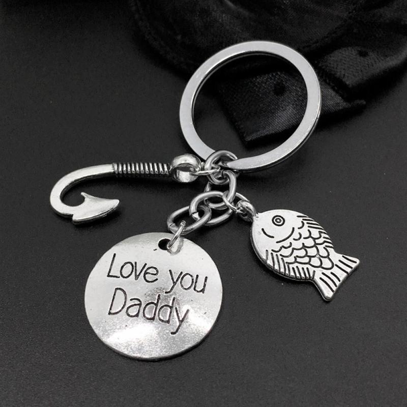 Keychain For Men Love You Daddy Fish Hook Fish Key Ring For Father As ...