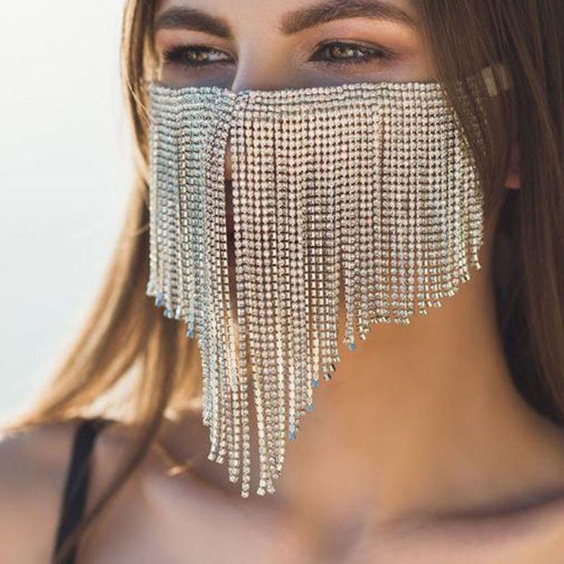 Buy Women Jewelry Face Mask Chain Rhinestone Fringe Tassels Masquerade ...