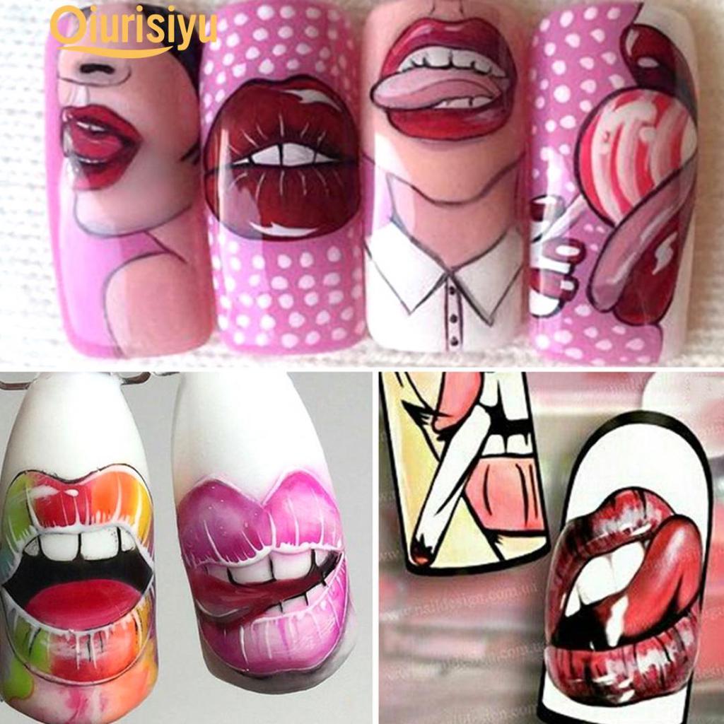 Buy 9pcs Lips Pattern Nail Stickers Water Decals Wraps Manicure