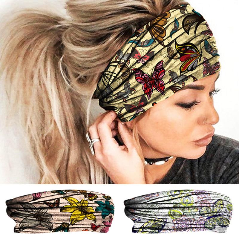 Buy Women Sports Colorful Head Scarf Headband Butterfly Printed Cotton ...