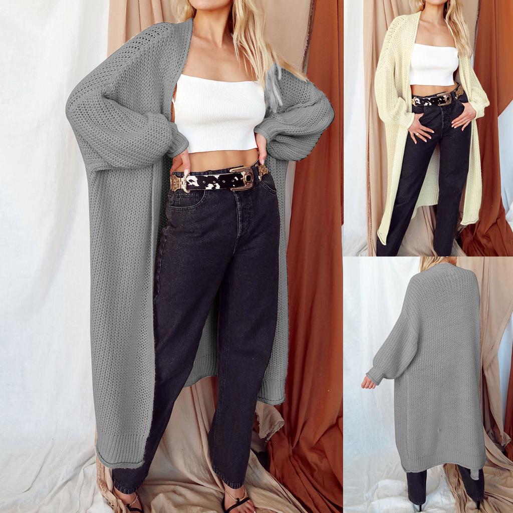 Buy Women's Casual Solid Color Cardigan Knitted Blouse Long Sleeve ...