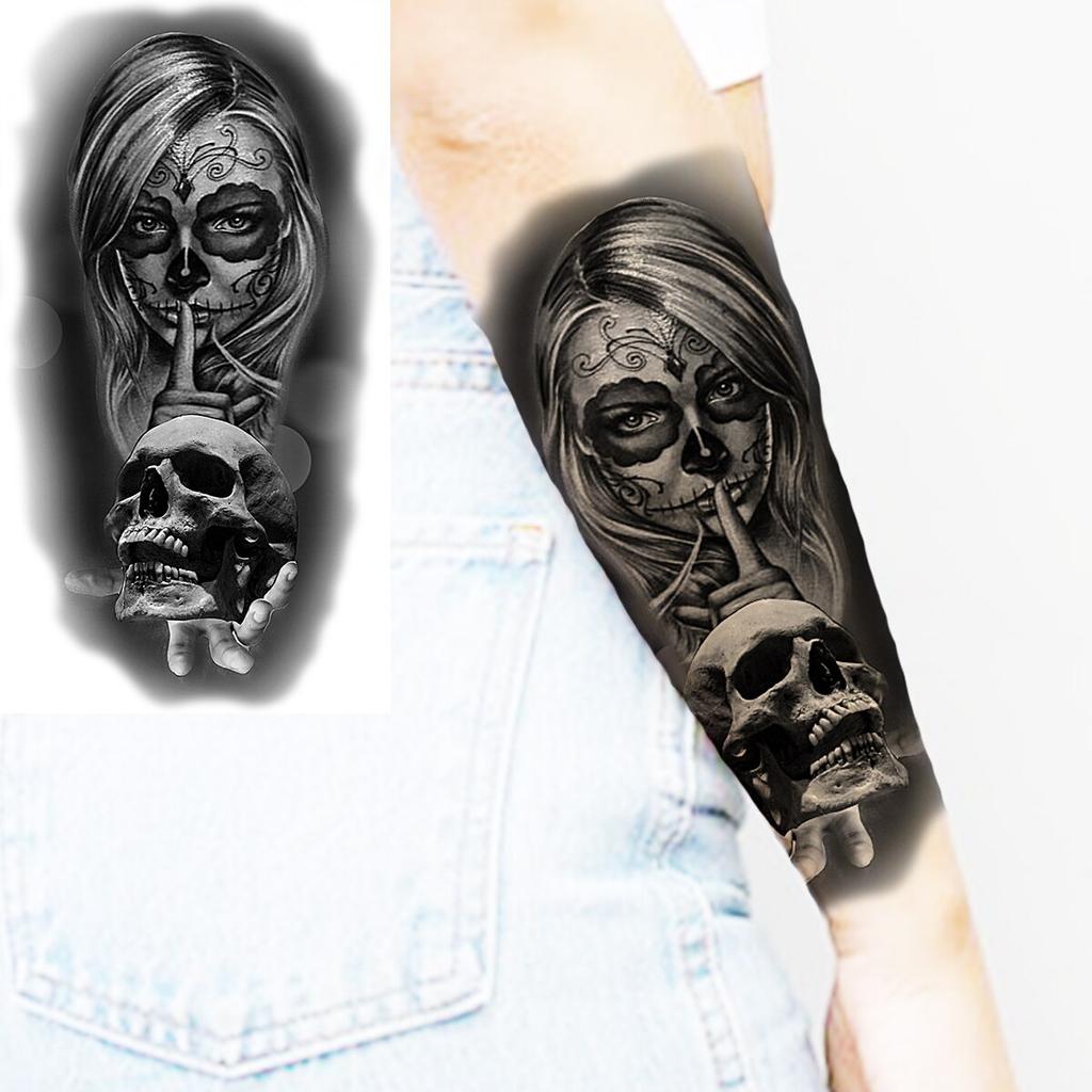 Black Scary Rose Flower Gangster Temporary Tattoos For Women Men Wolf Lion Pirate Skull Fake ...