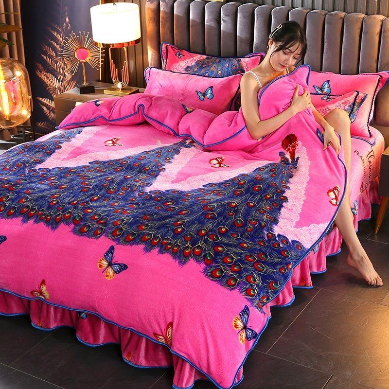Buy Thickened Coral Fleece Four-piece Warm Double-sided Flannel Quilt ...