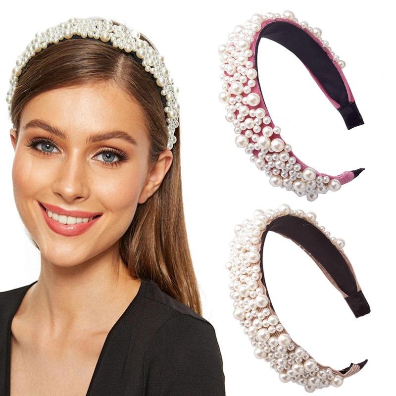 Buy New Winter Women Fashion Pearl Rhinestone Headband Velvet Padded ...