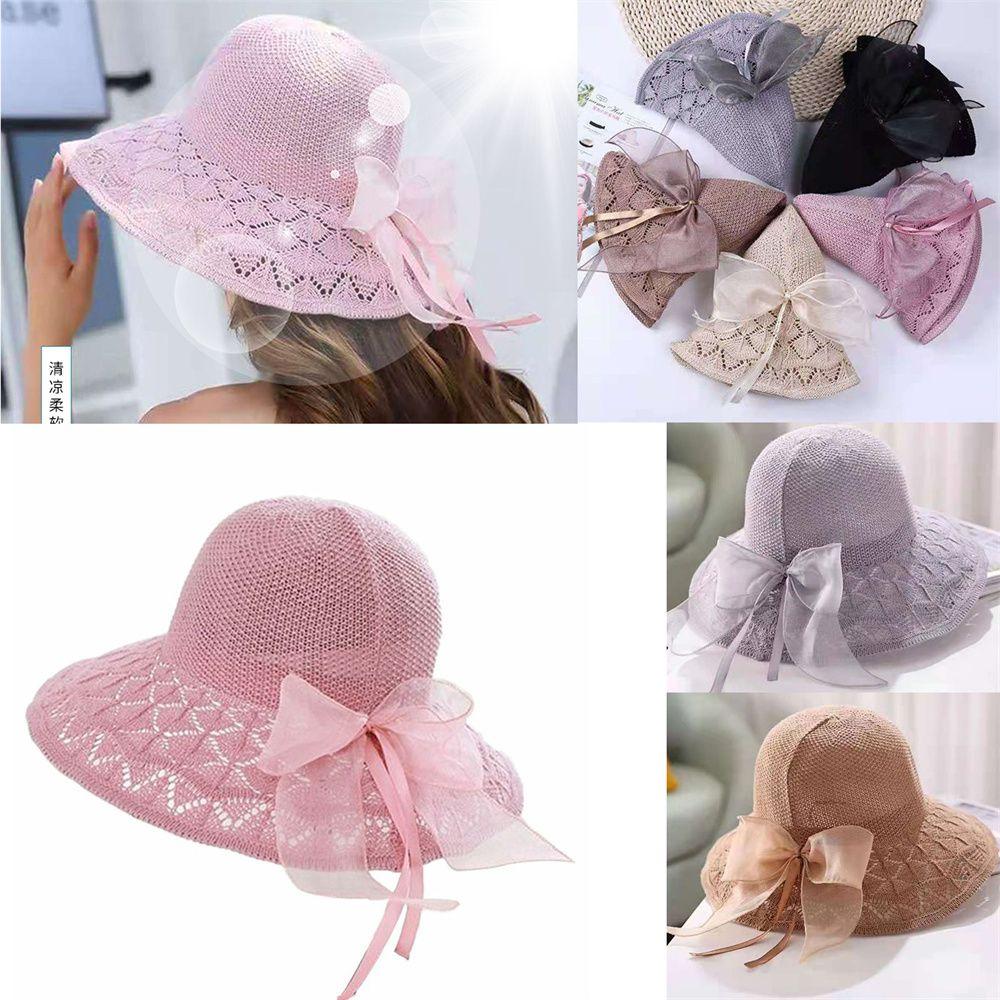 Летние женские шапки Вязаные пляжные шапки Bow Hollow Out Sun Hat Big ...