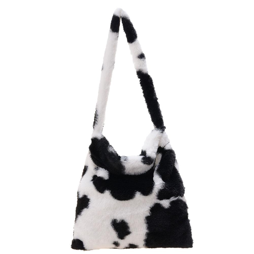 Compre Plush Cow Flower Pattern Handbag Winter Large Capacity Shoulder ...