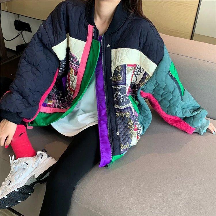 Cheap Winter Women Patchwork Contrast Jacket Baseball Lamb Wool Loose ...