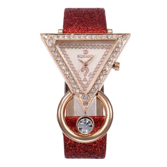 Cheap Rhinestone Triangle Faux Leather Band Wrist Watch Women Quartz ...