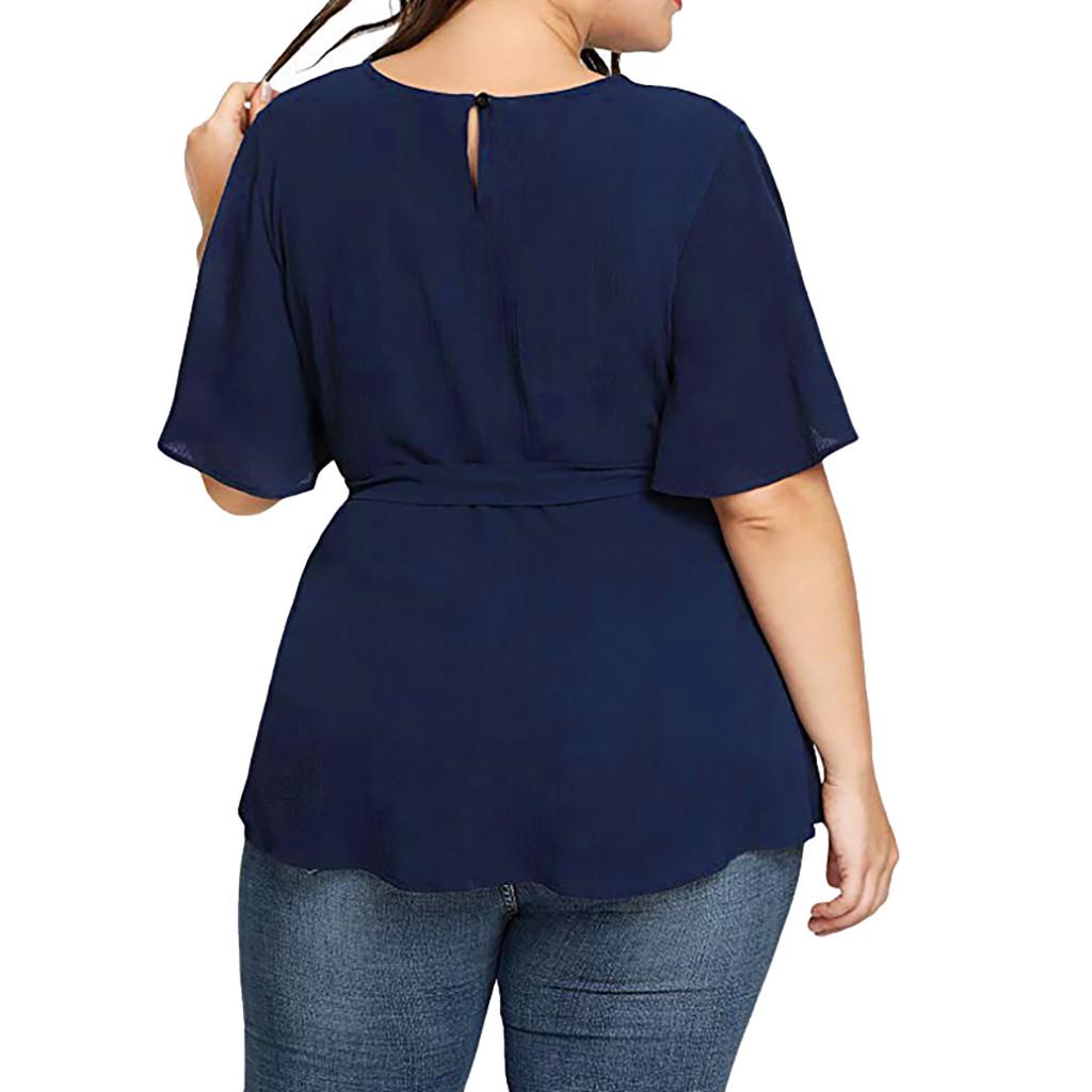 Black Friday Women's Fashion Solid Color Plus Size Short Sleeve Shirt ...