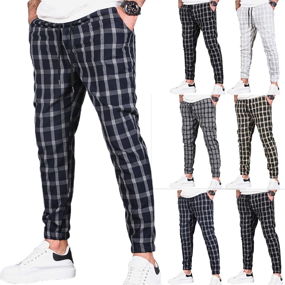 Buy Men's Plaid Drawstring Slim Joggers Casul Slim Ankle-Tied Pants ...