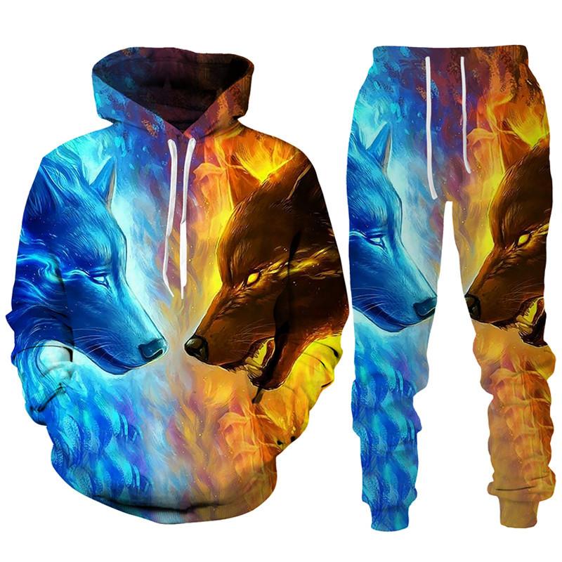Cheap Classical Wolf 3D Print Hoodie/Pants/Suit Fashion Couple Outfits ...