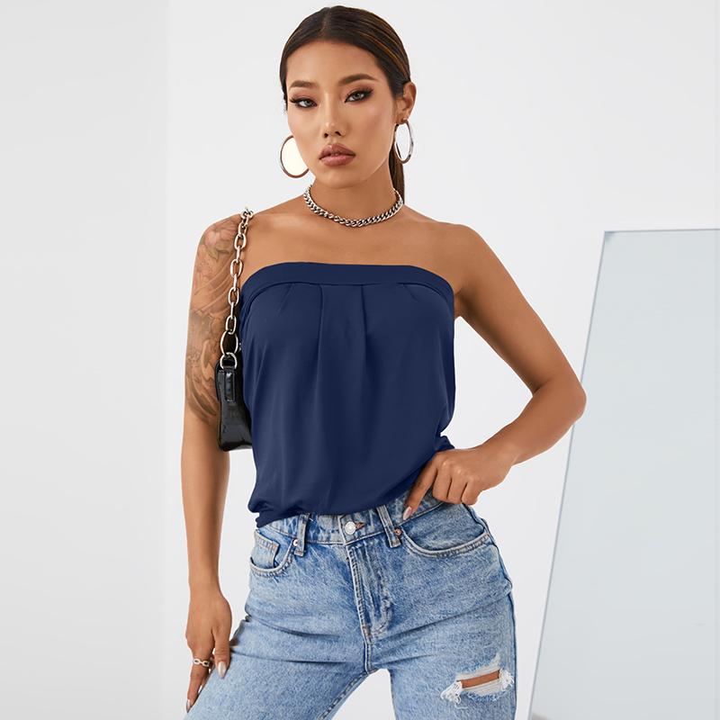 Cheap Summer Women's Fashion Strapless Sexy Tops Sleeveless Tube Solid ...