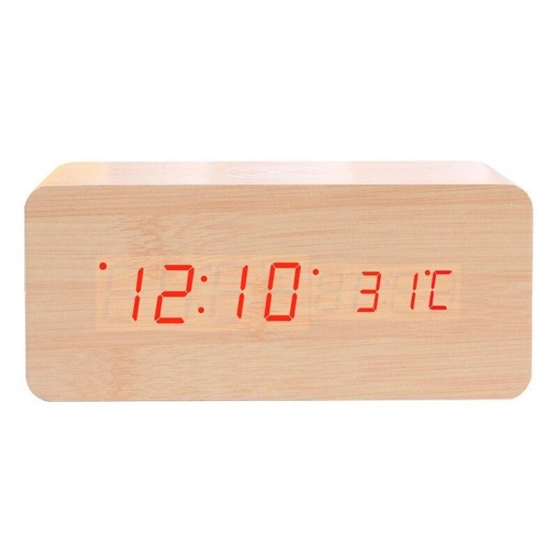 Buy LED Electric Alarm Clock Digital Wooden Clocks With Phone Wireless ...