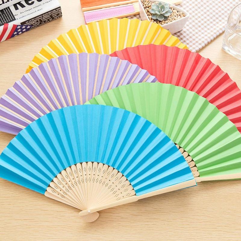 Buy 1pcs of Color Paper Fan Blank Solid Color Folding Fan Children's ...