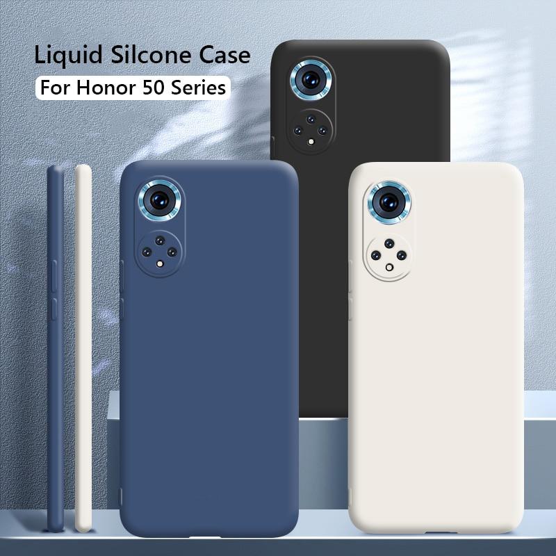 Buy For Huawei Honor 50 Case Square Liquid Silicone Soft Matte Camera ...