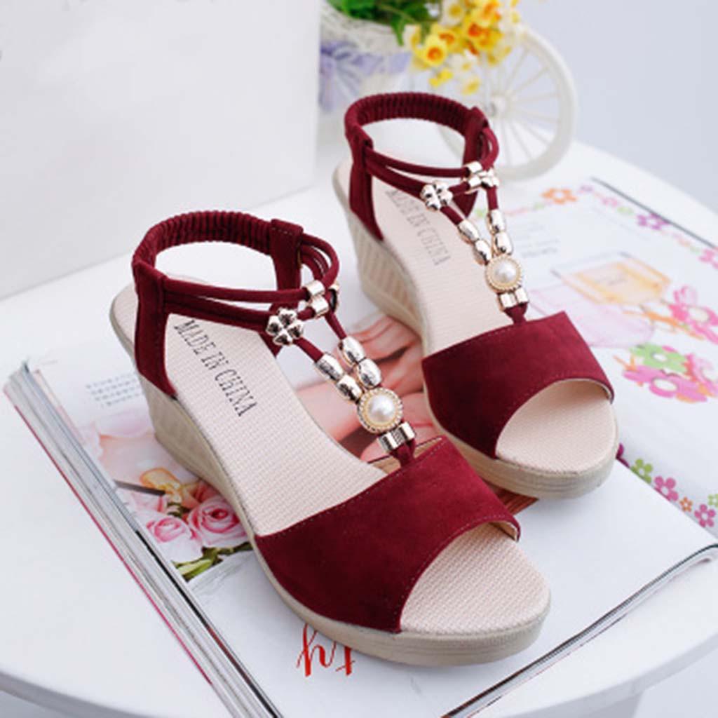 Women Fashion Wedges String Bead Ladies Casual Roman Sandals Shoes ...