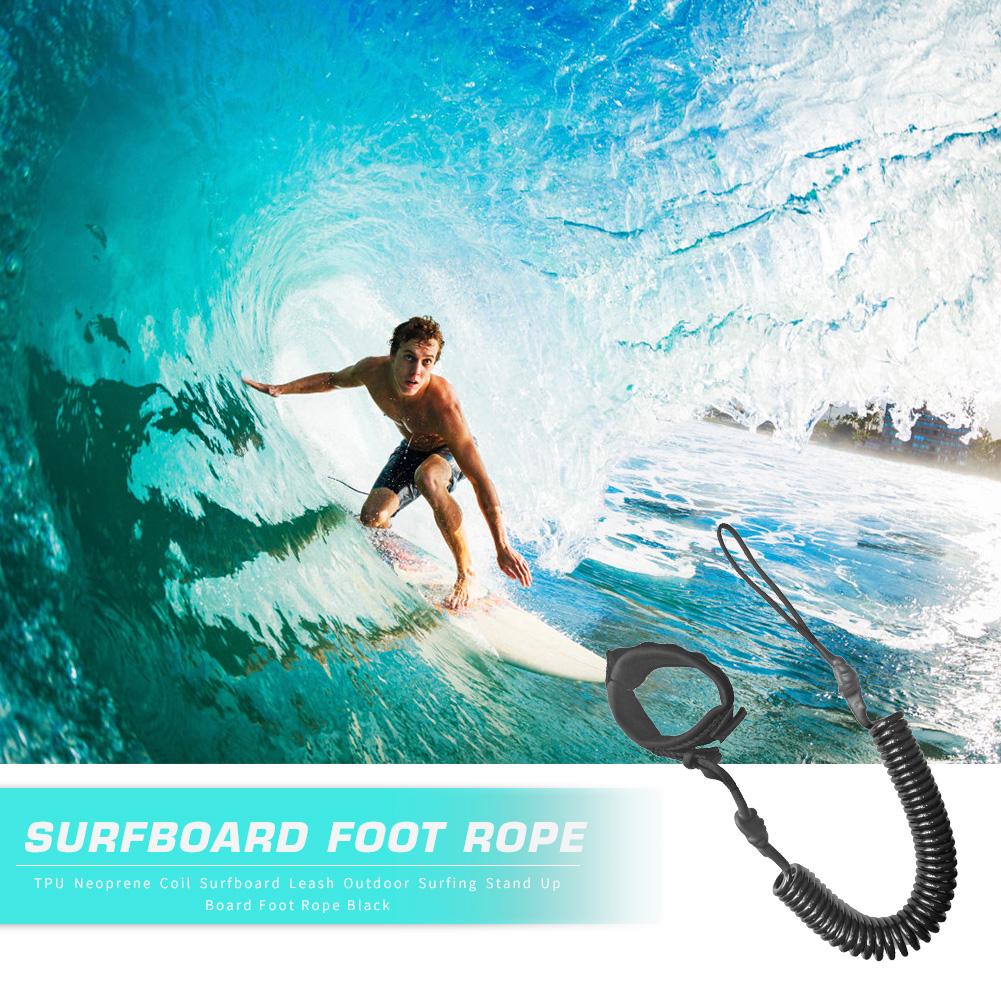 10ft Coil Surfboard Leash Surfing Stand Up Board Leash Wire Rope Black ...