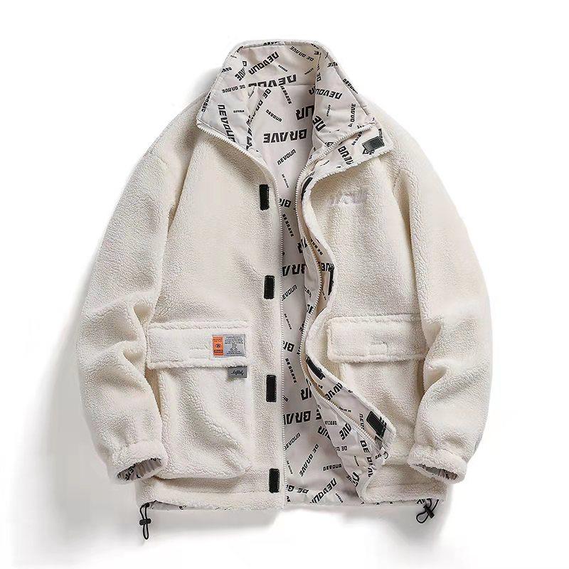 Buy Lamb's Wool Jacket Men and Women Double-sided Wear Cotton Clothes ...